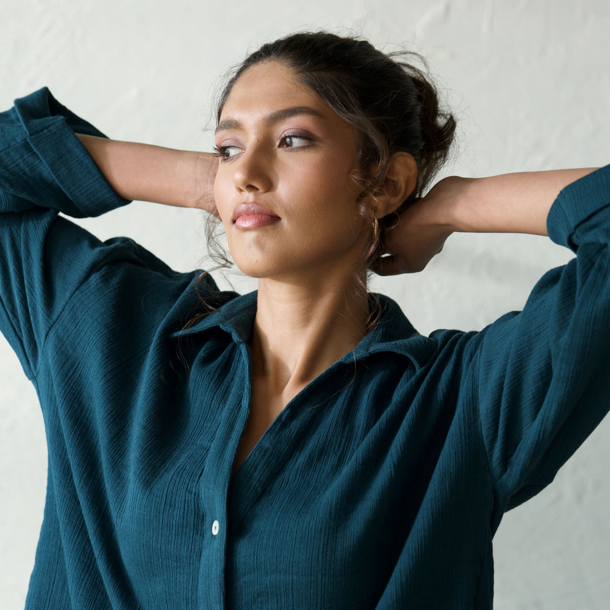 Dewy Blue Oversized Shirt | Natural Crinkle Fabric & Loose Design – Canoopi