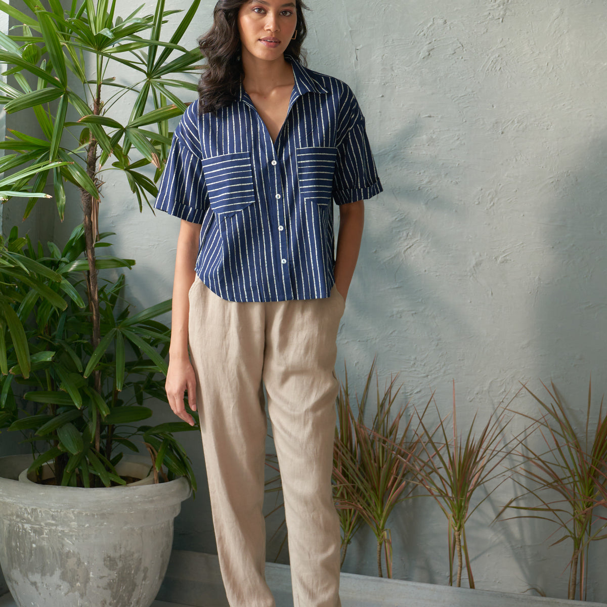 Indigo Stripe Shirt & Coffee Joggers Set – Canoopi