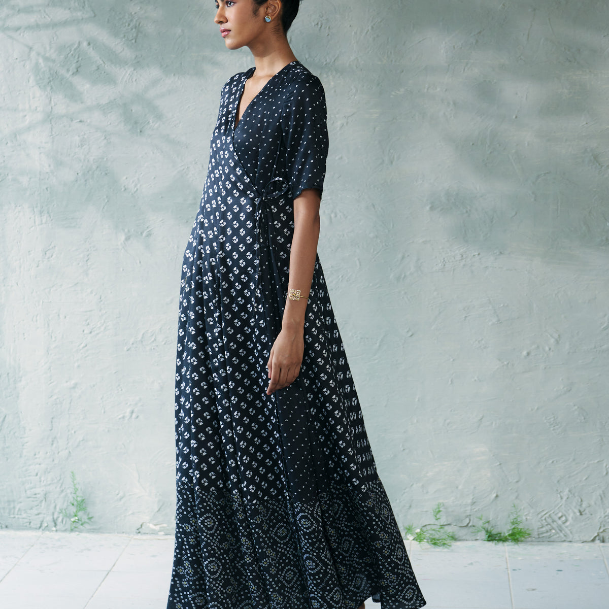 Bindu Flow Wrap Dress – Long Bandhani Printed Wrap Dress for Women ...