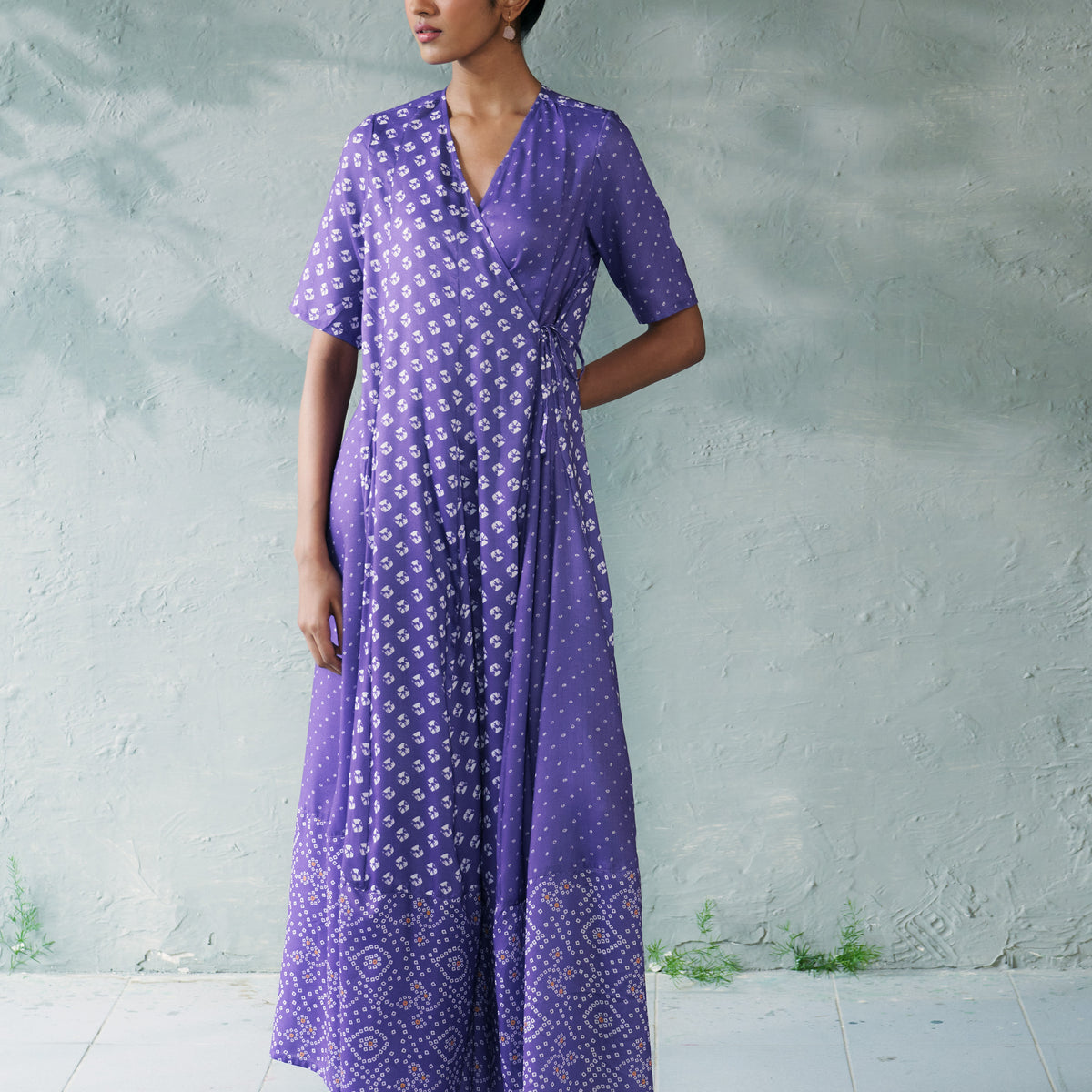 Bindu Drape Wrap Dress – Elegant Long Bandhani Wrap Dress for Women ...