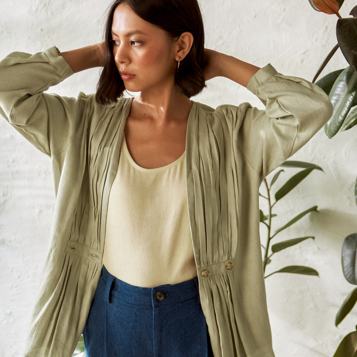 Pleated Button-Up Overlay in Flex Fabric | Versatile Women's Layering ...