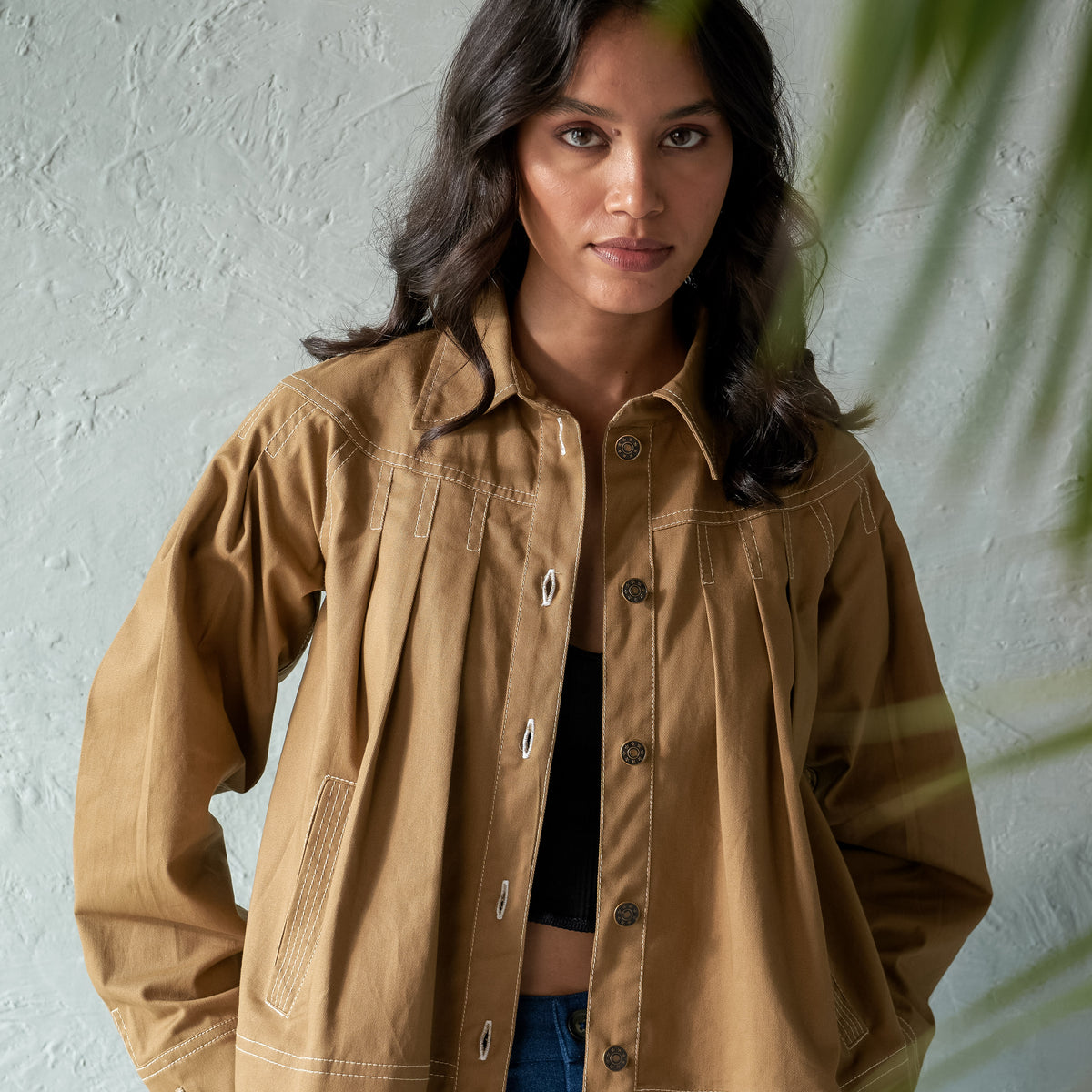 Stylish Pleated Twill Jacket with Stitch Detailing | Trendy Women's ...