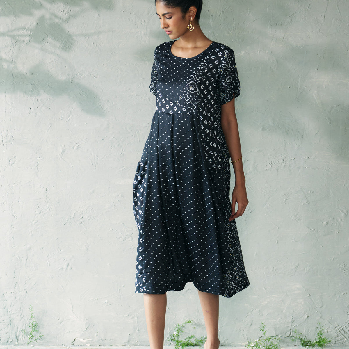 Bindu Mood Midi Dress – Bandhani Printed Cotton Dress with Pockets ...