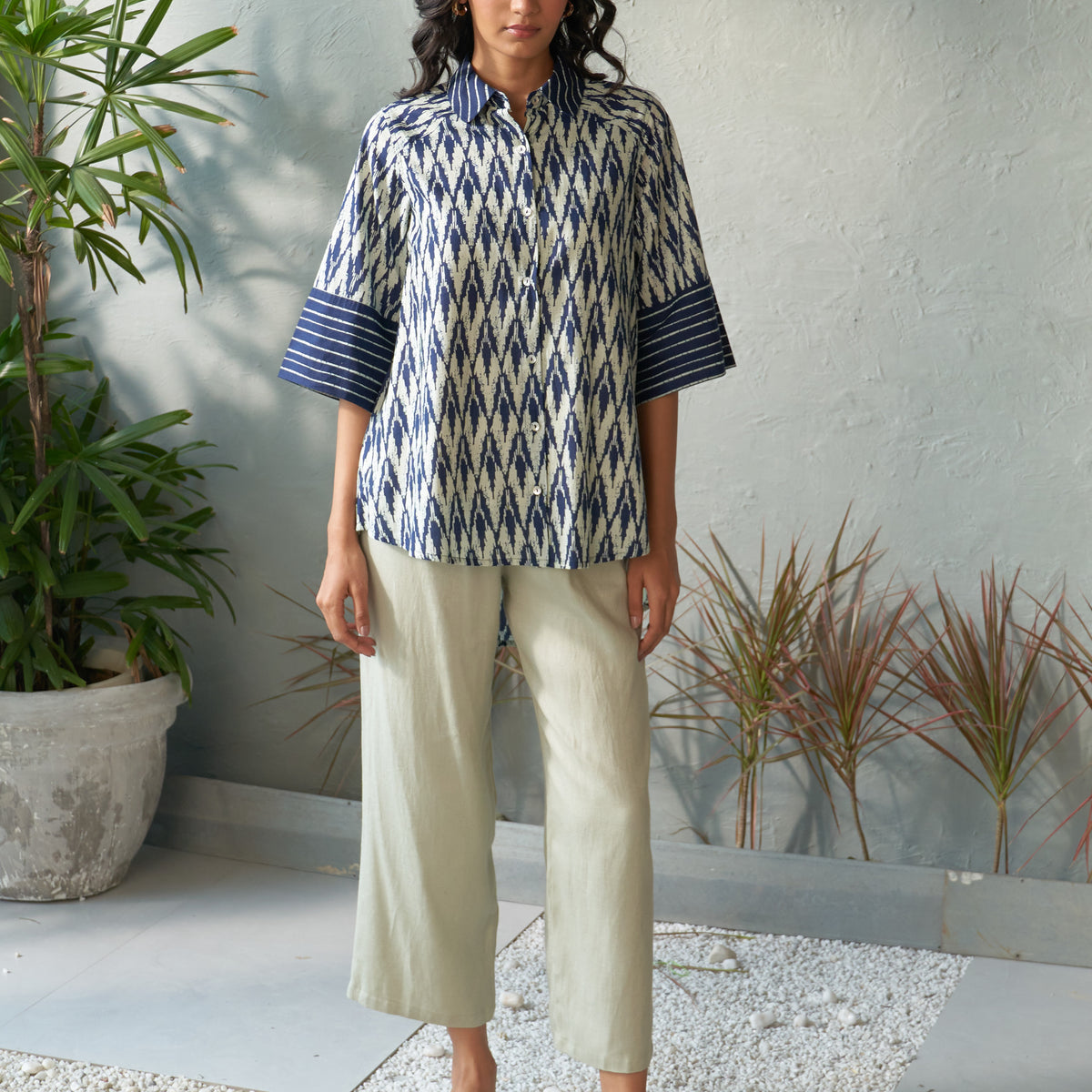Chevron Print Shirt & Light-Green Pants Set – Canoopi